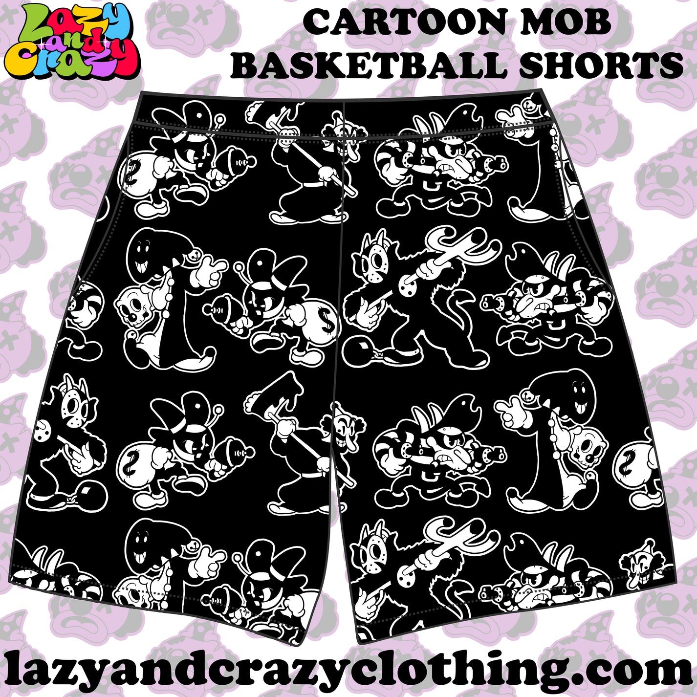 CARTOON MOB BASKETBALL SHORTS (pre order) – Lazy and Crazy Clothing